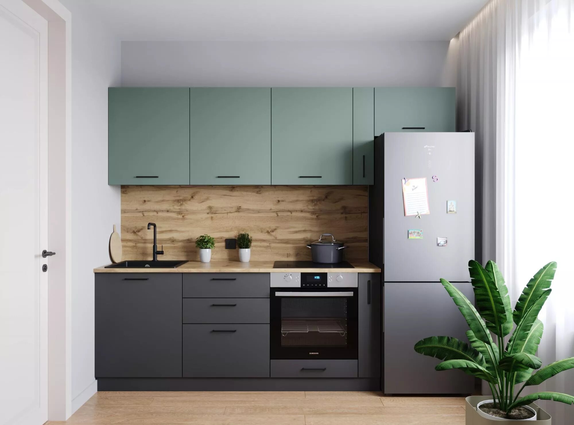 Кухонный гарнитур Sanvut Изумруд-2550 столешница 26мм, каркас ЛДСП, фасад ЛДСП, Антрацит/Муссон
