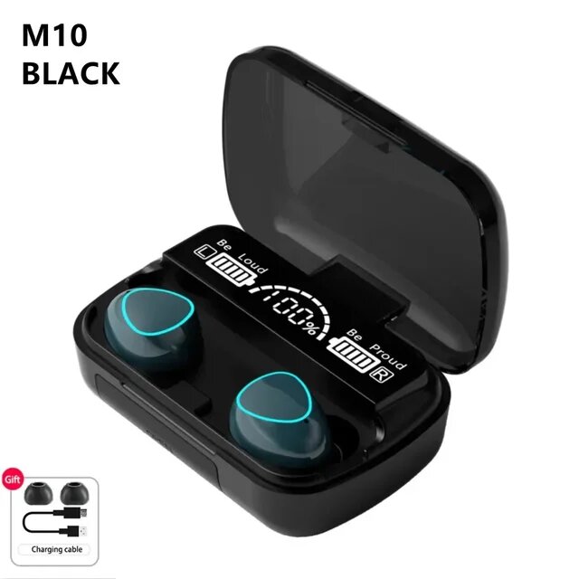 Беспроводные наушники M10 TWS Bluetooth 5.3, зарядный кейс 3500 мАч, беспроводные наушники с микрофоном, стереозвук 9D, спортивные водонепроницаемые внутриканальные наушники.