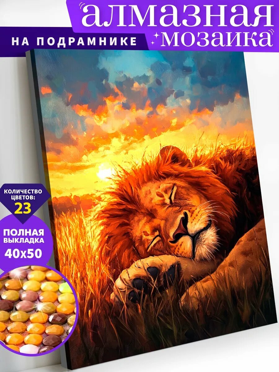 Алмазная мозаика на подрамнике 40х50 см "Сон льва"