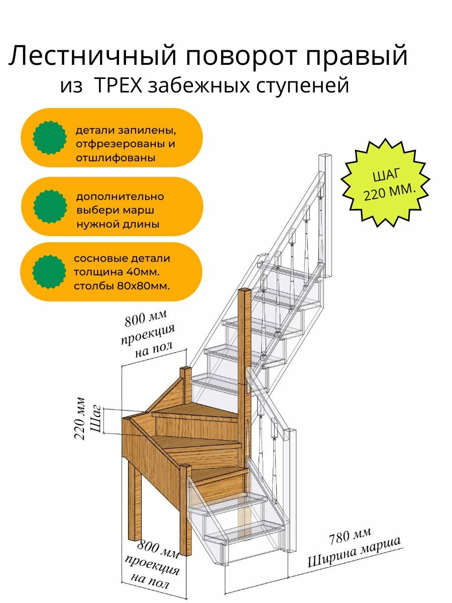 Лестничный поворот из трех ступеней (правая)