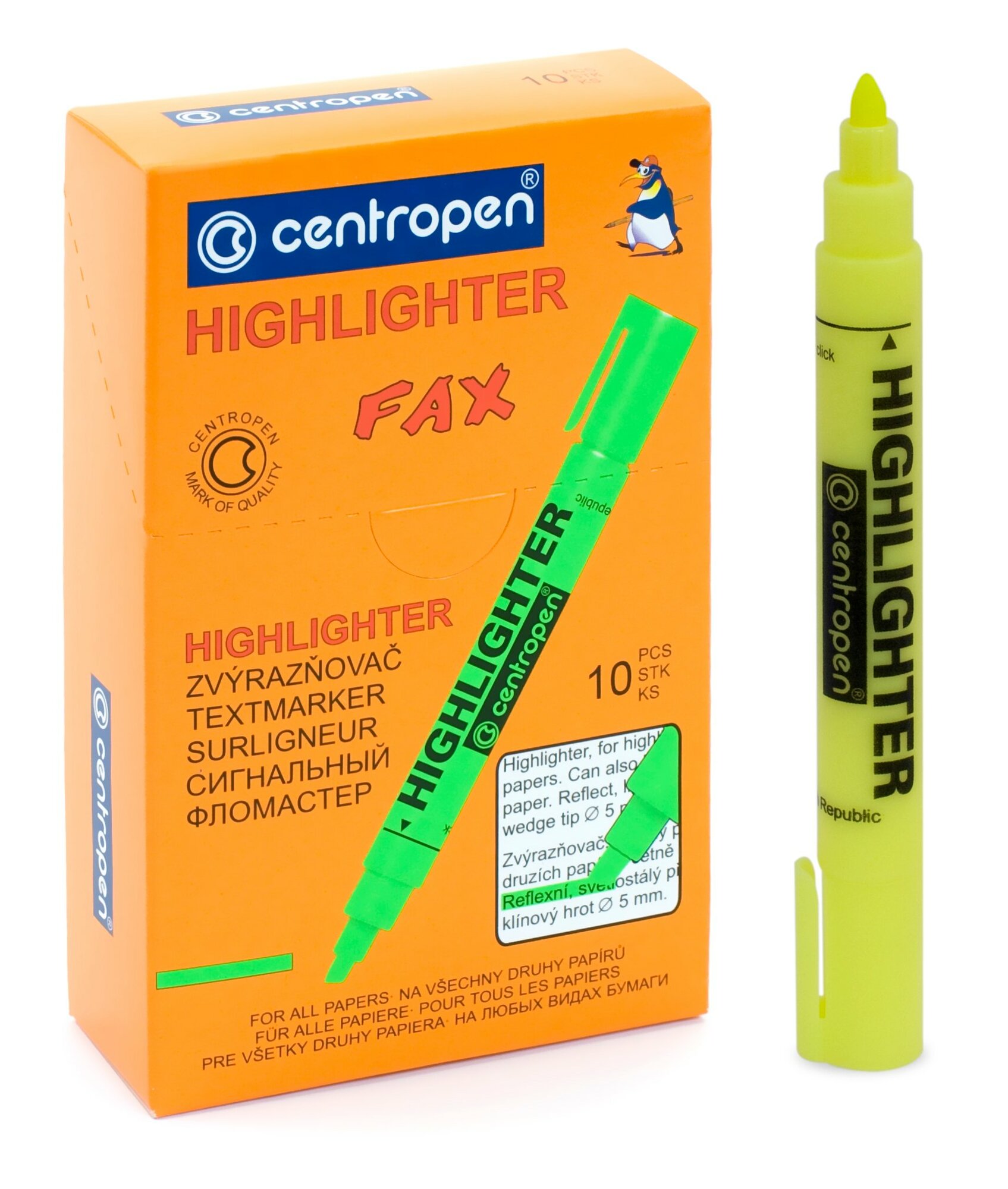 Текстовыделитель Centropen, Fax, желтый 5 мм