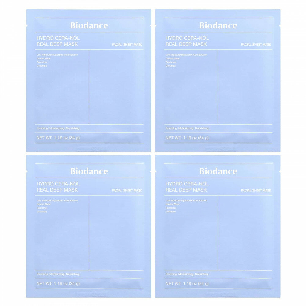 Biodance, Hydro Cera-Nol Real Deep Beauty Mask, 4 шт, 34 г (1,19 унции)