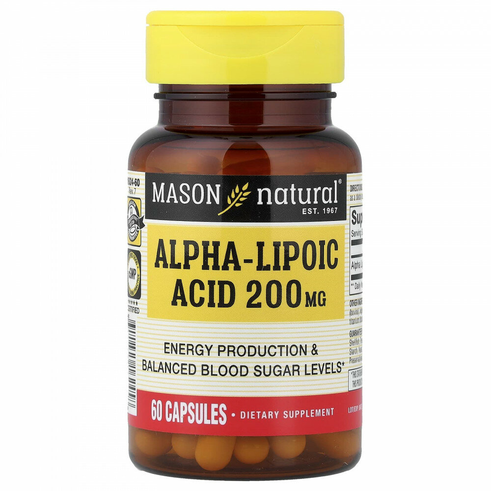 Mason Natural, альфа-липоевая кислота, 200 мг, 60 капсул