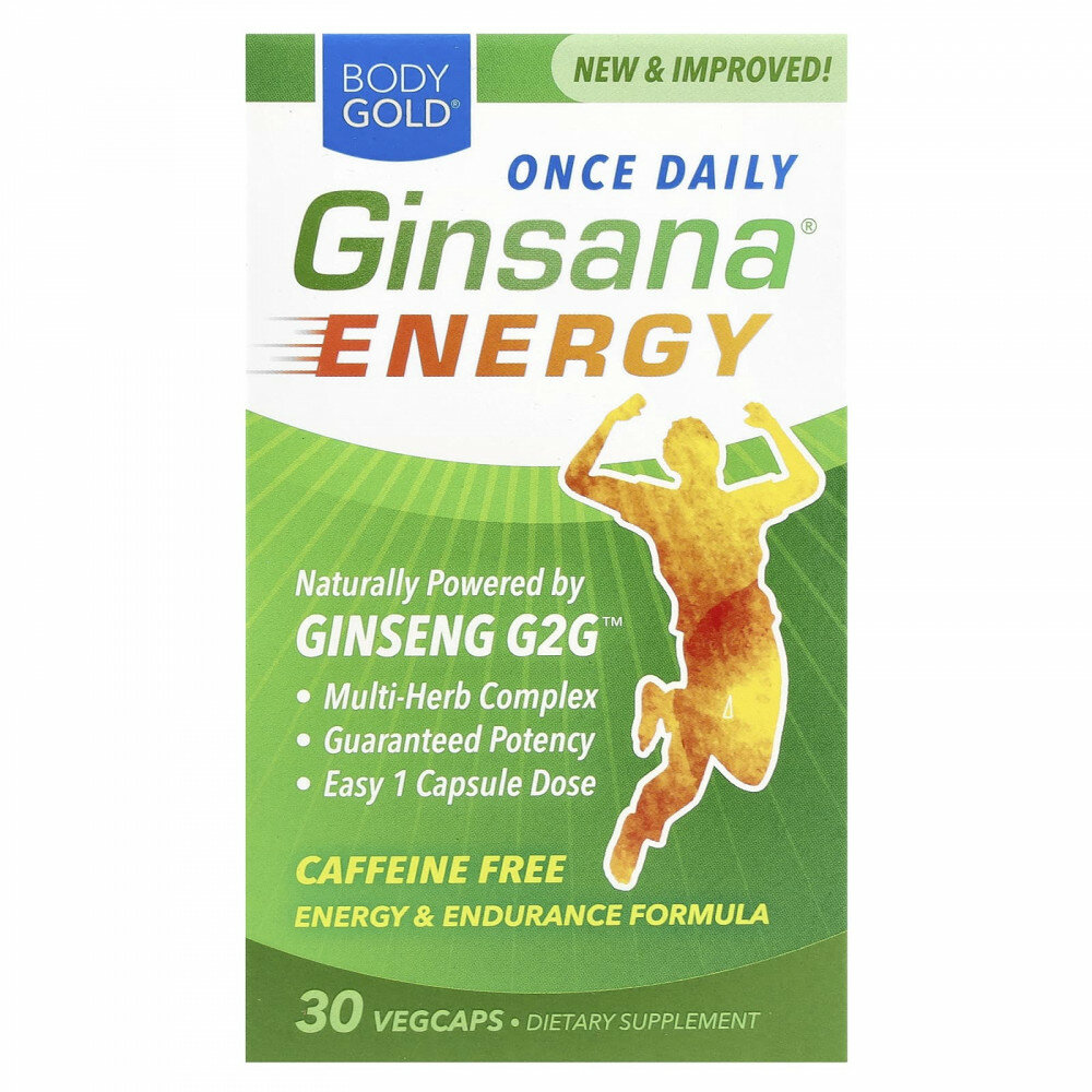 BodyGold, Ginsana® Energy, без кофеина, 30 растительных капсул