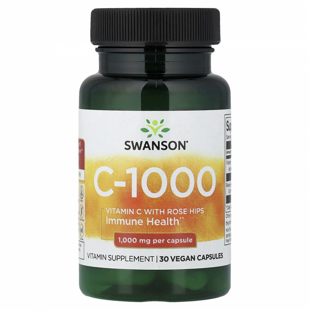 Swanson Vitamins, C-1000 с шиповником, 30 веганских капсул