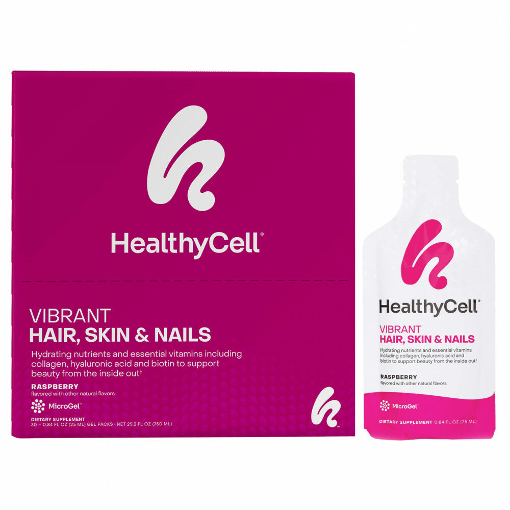 HealthyCell, Vibrant Hair, Skin & Nails, малиновый, 30 гелевых пакетиков по 25 мл (0,84 жидк. Унции)