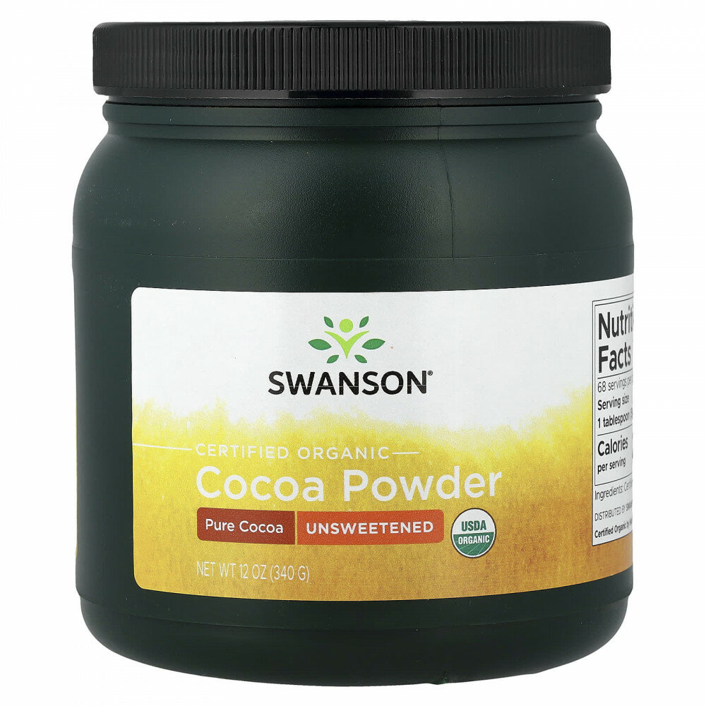 Swanson, Сертифицированный органический какао-порошок, несладкий, 340 г (12 унций)