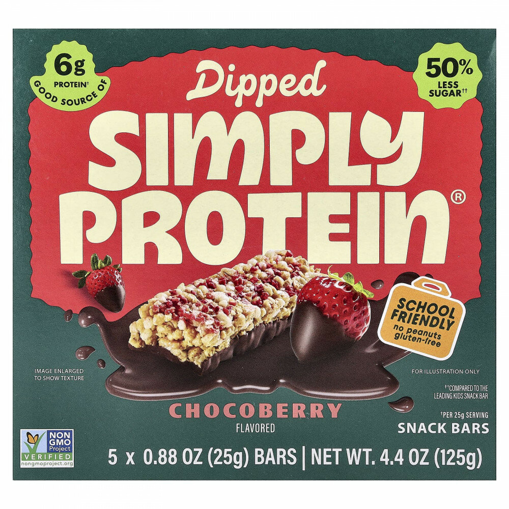 Simply Protein, батончики-снеки, батончики с шоколадом, 5 шт. по 25 г (0,88 унции)