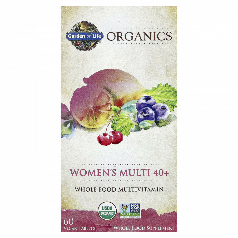 Garden of Life, Organics, мультивитамины для женщин от 40 лет, 60 веганских таблеток