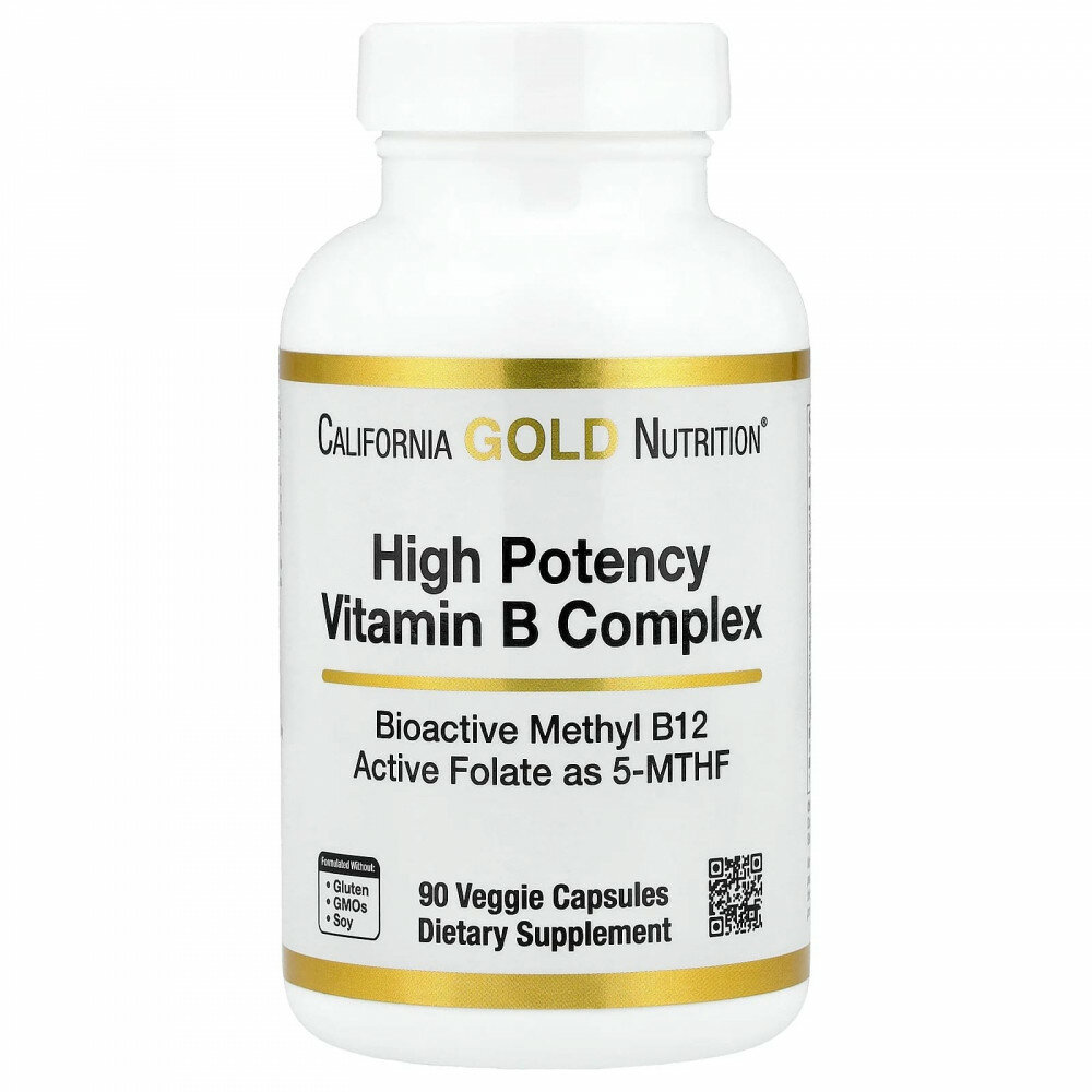 California Gold Nutrition, высокоэффективный комплекс витаминов группы B с метилфолатом и метилом B12, 90 растительных капсул