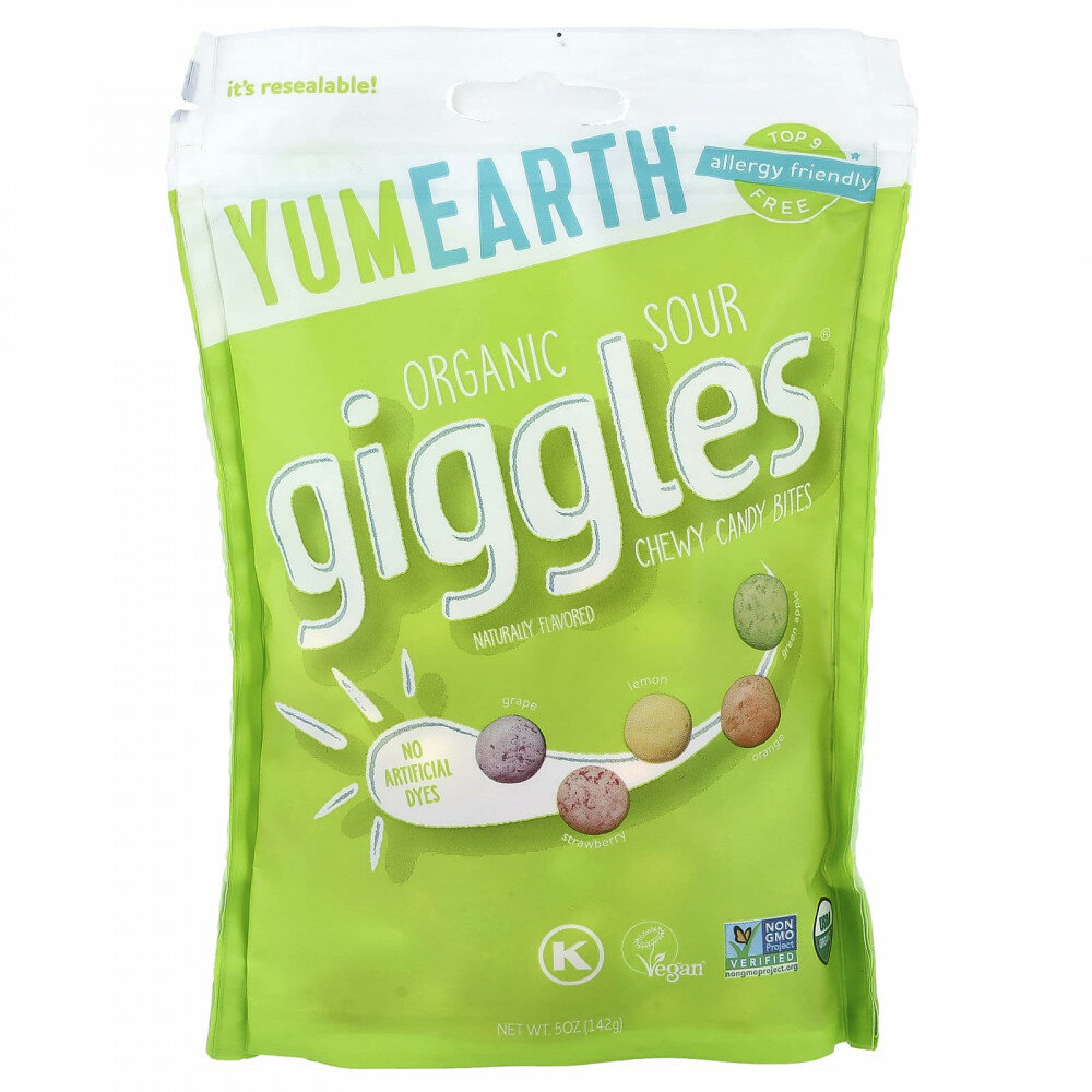 YumEarth, Organic Giggles®, жевательные конфеты, вкус кислых ингредиентов, 142 г (5 унций)