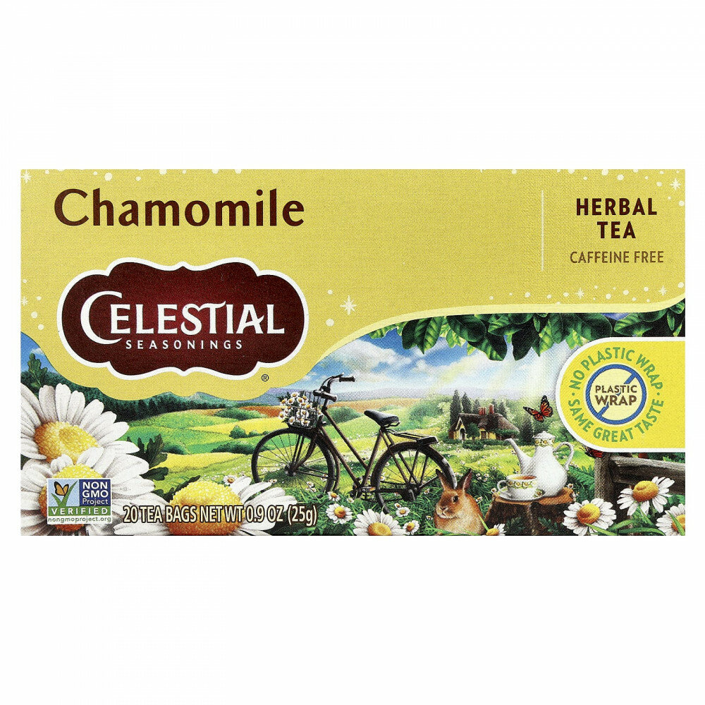 Celestial Seasonings, травяной чай, ромашка, без кофеина, 20 чайных пакетиков, 25 г (0,9 унции)