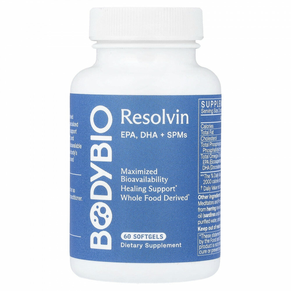 BodyBio, Resolvin, ЭПК, ДГК и СПМ, 60 капсул
