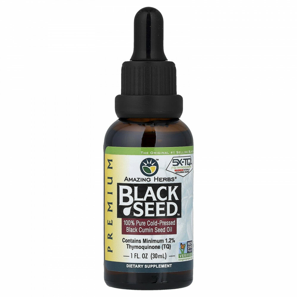 Amazing Herbs, Premium Black Seed™, на 100% чистое масло из семян черного тмина холодного отжима, 30 мл (1 жидк. унция)