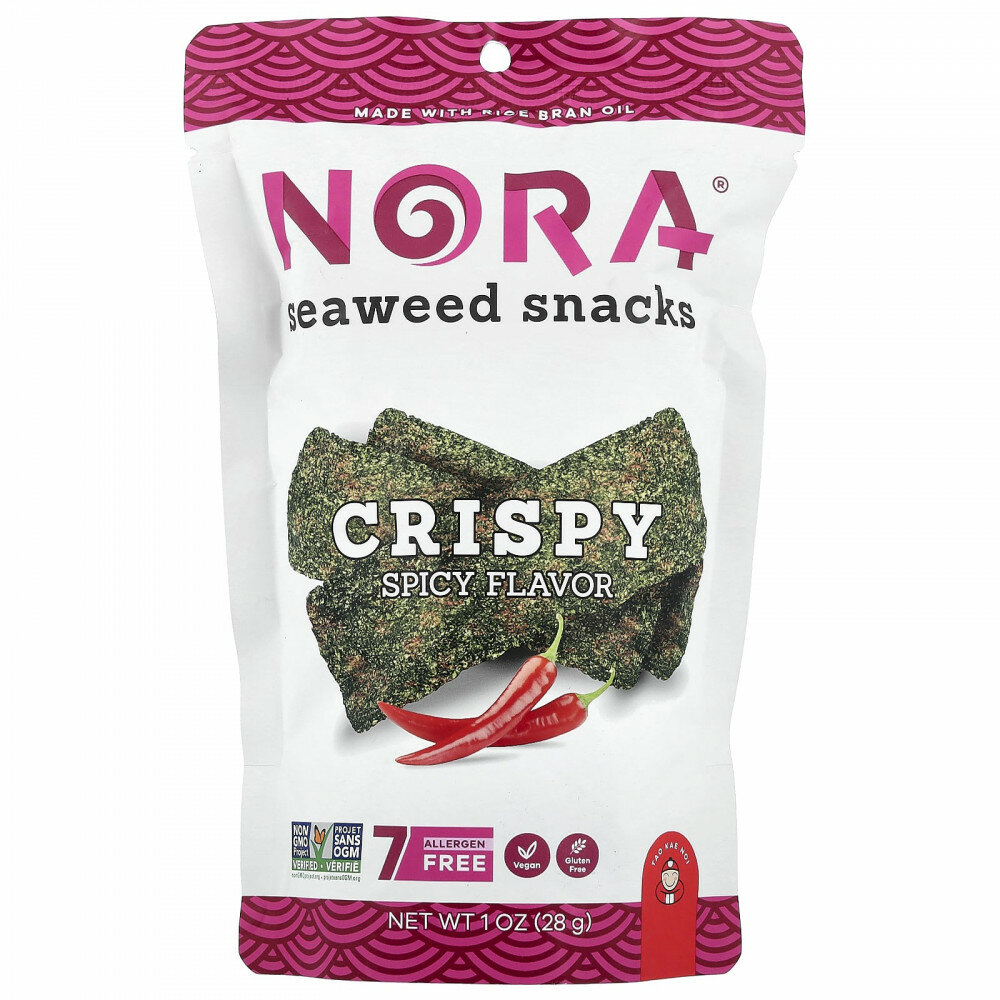 Nora Snacks, снеки с морскими водорослями, хрустящие и пряные, 28 г (1 унция)