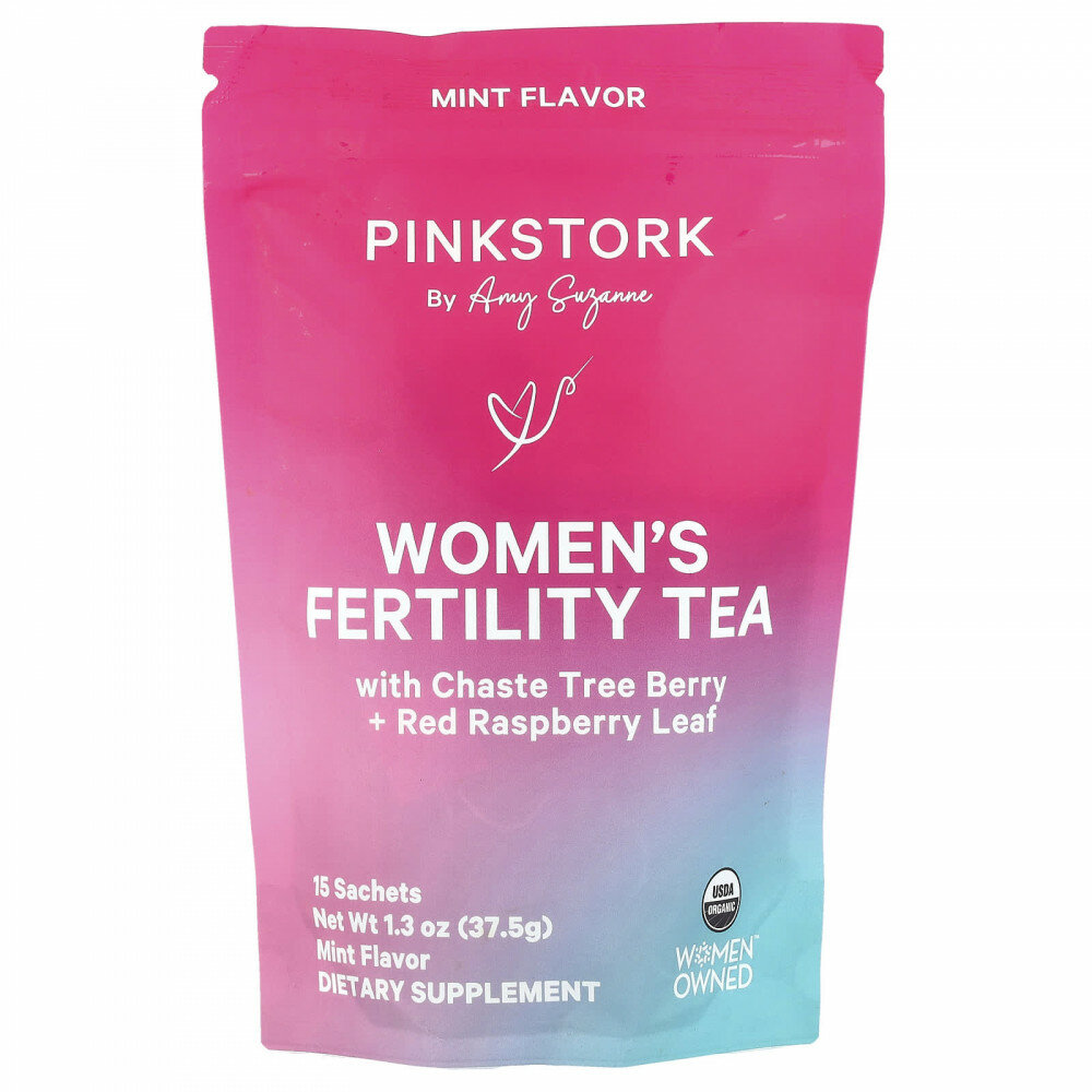 Pink Stork, Чай для женщин, очищающий от бесплодия, с мятой, 15 пакетиков, 37,5 г (1,3 унции)