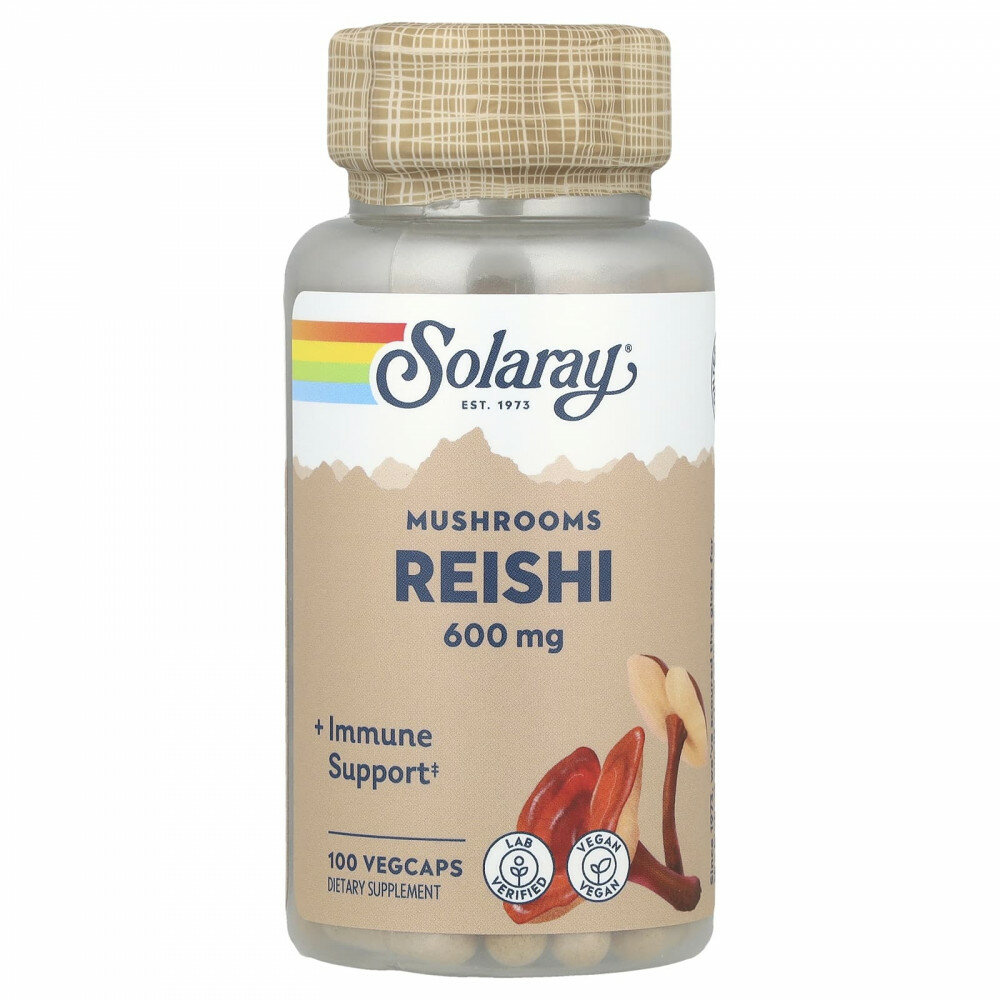 Solaray, грибы рейши, 600 мг, 100 растительных капсул