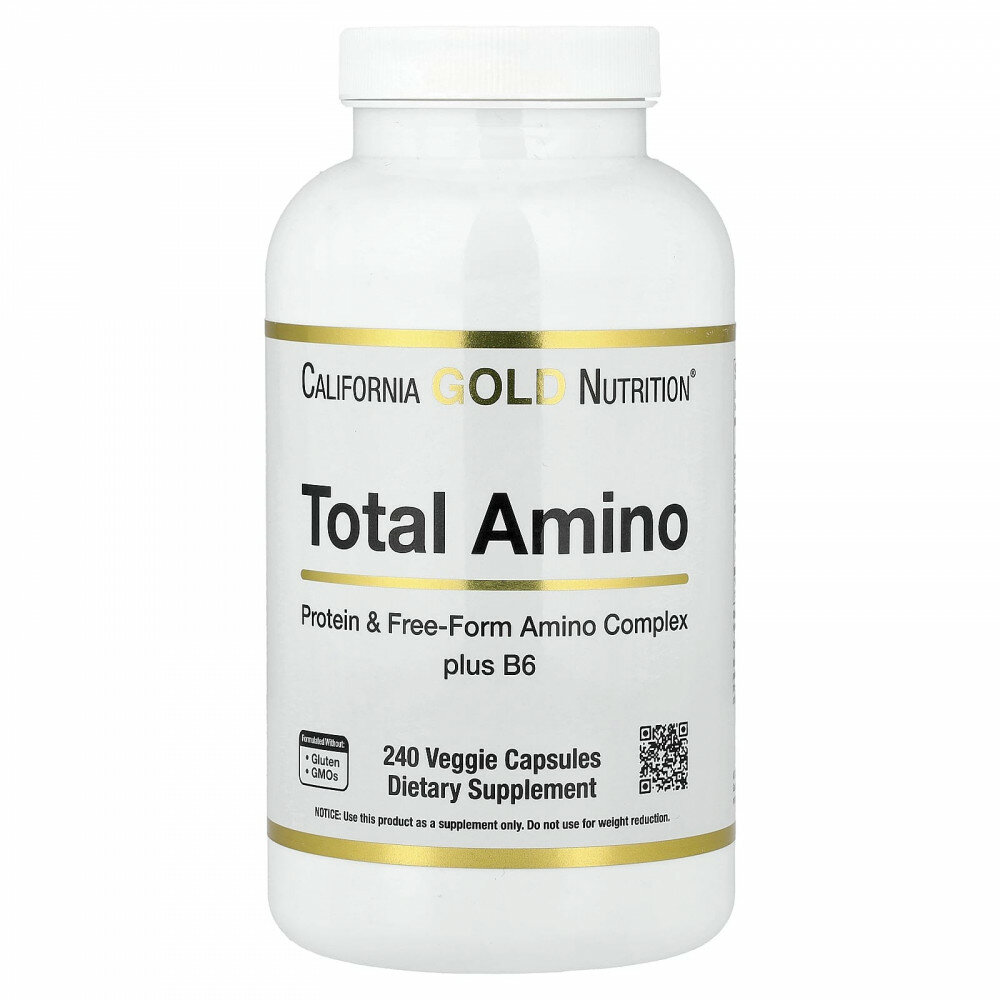California Gold Nutrition, Total Amino с витамином B6 и смесью 20 аминокислот, 240 вегетарианских капсул