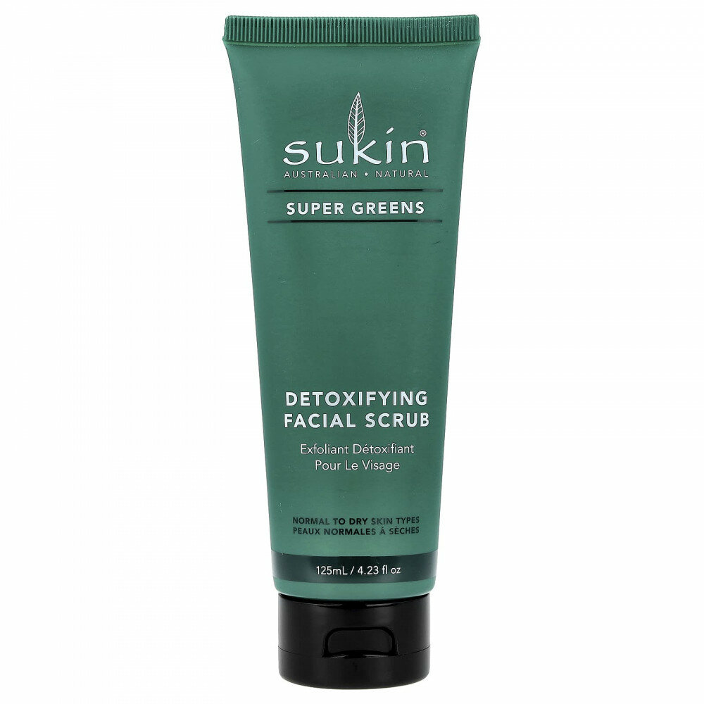 Sukin, Super Greens, детоксифицирующий скраб для лица, для нормальной и сухой кожи, 125 мл (4,23 жидк. Унции)