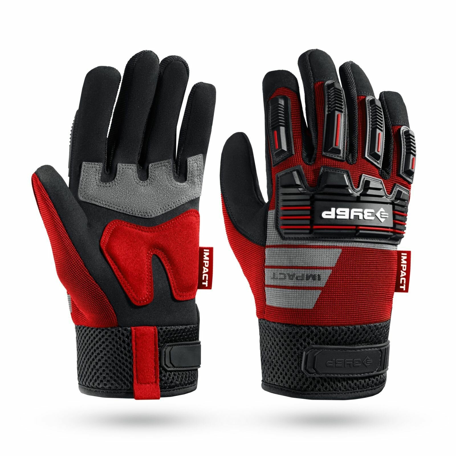 Перчатки рабочие ЗУБР Impact размер L 9, красные, профессиональные, комбинированные, антивибрационные, противоударные, Профессионал