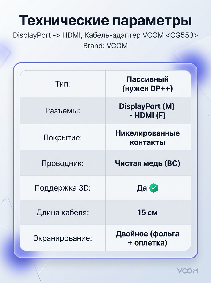 DisplayPort -> HDMI, Кабель-адаптер VCOM — фото 1