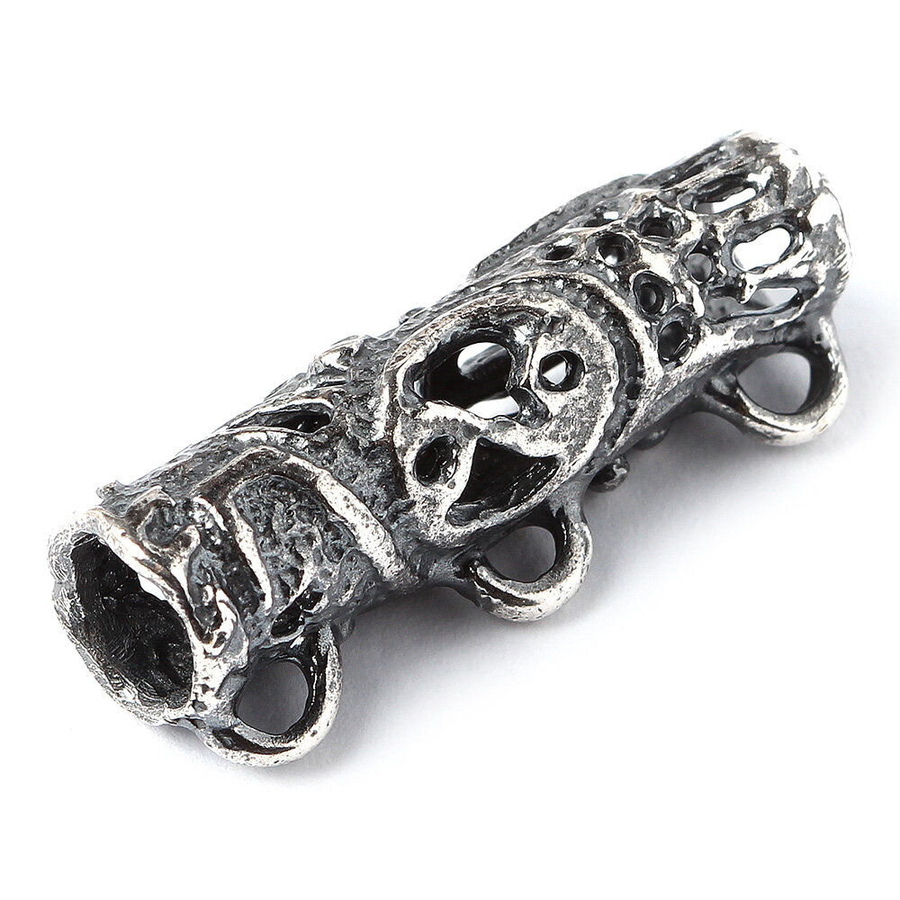 Держатель, 28х12х9мм, Anna Bronze, трубочка с резным узором, с тремя петельками, базовый материал - латунь, цвет античное серебро (посеребрённый с чернением), 1 шт.