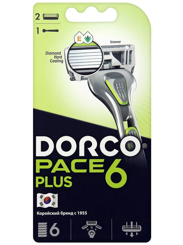 Dorco Бритва PACE6 (1 станок, 2 кассеты), 6 лезвий, крепление PACE, плавающая головка