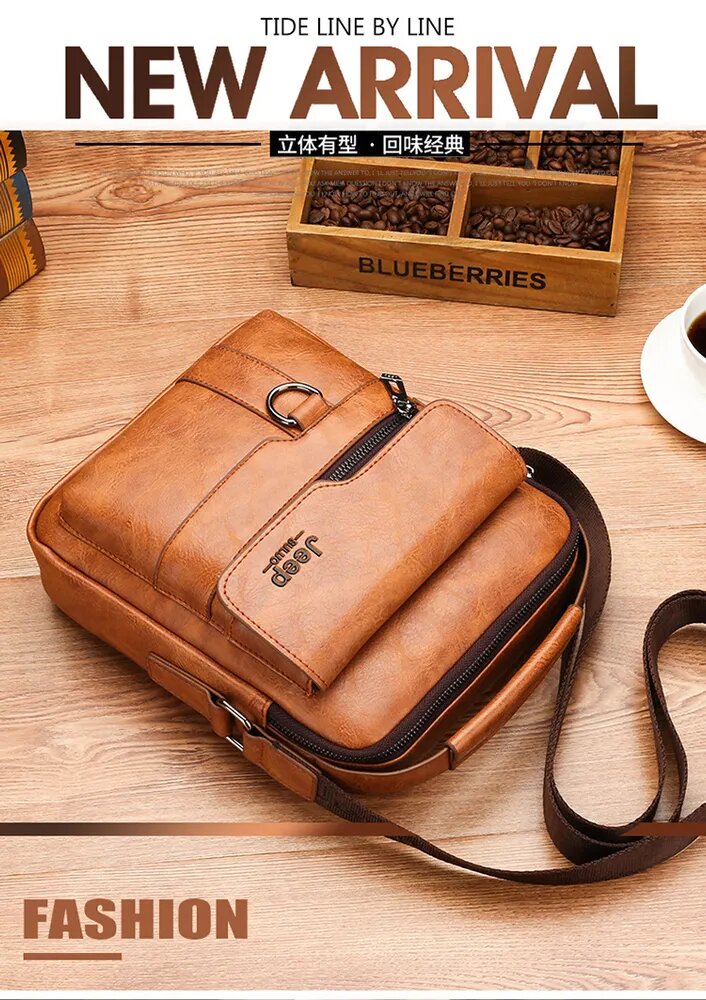 Сумка слинг Jeep из кожи TPU soft, мужская, коричневая, 26x22x6 см — фото 1