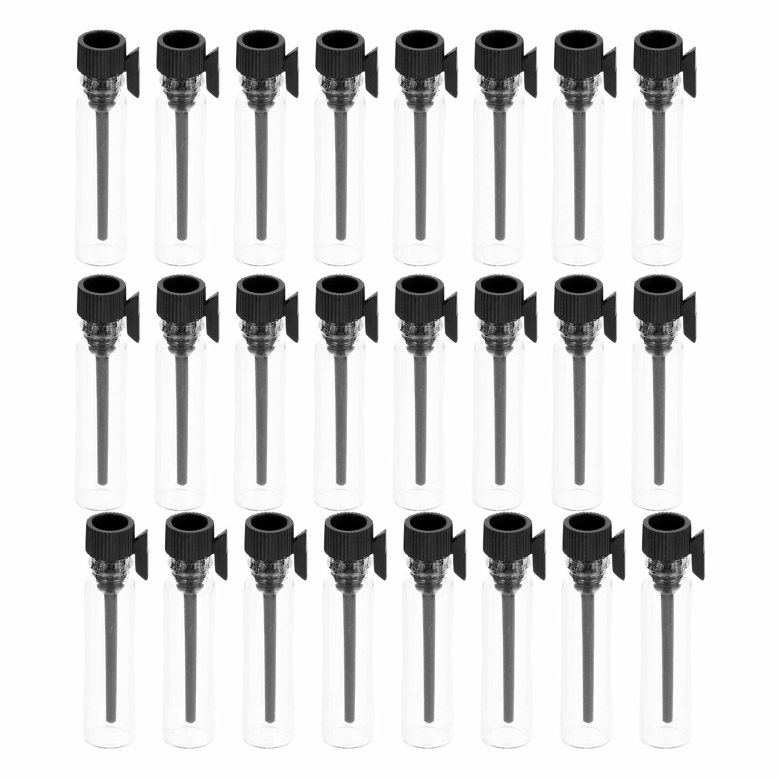 Флаконы для пробных образцов эфирных масел, небольшие стеклянные флаконы для проб, пробирки, пробные флаконы, флаконы для духов, 100 штук в упаковке (черная пробка 1 мл).