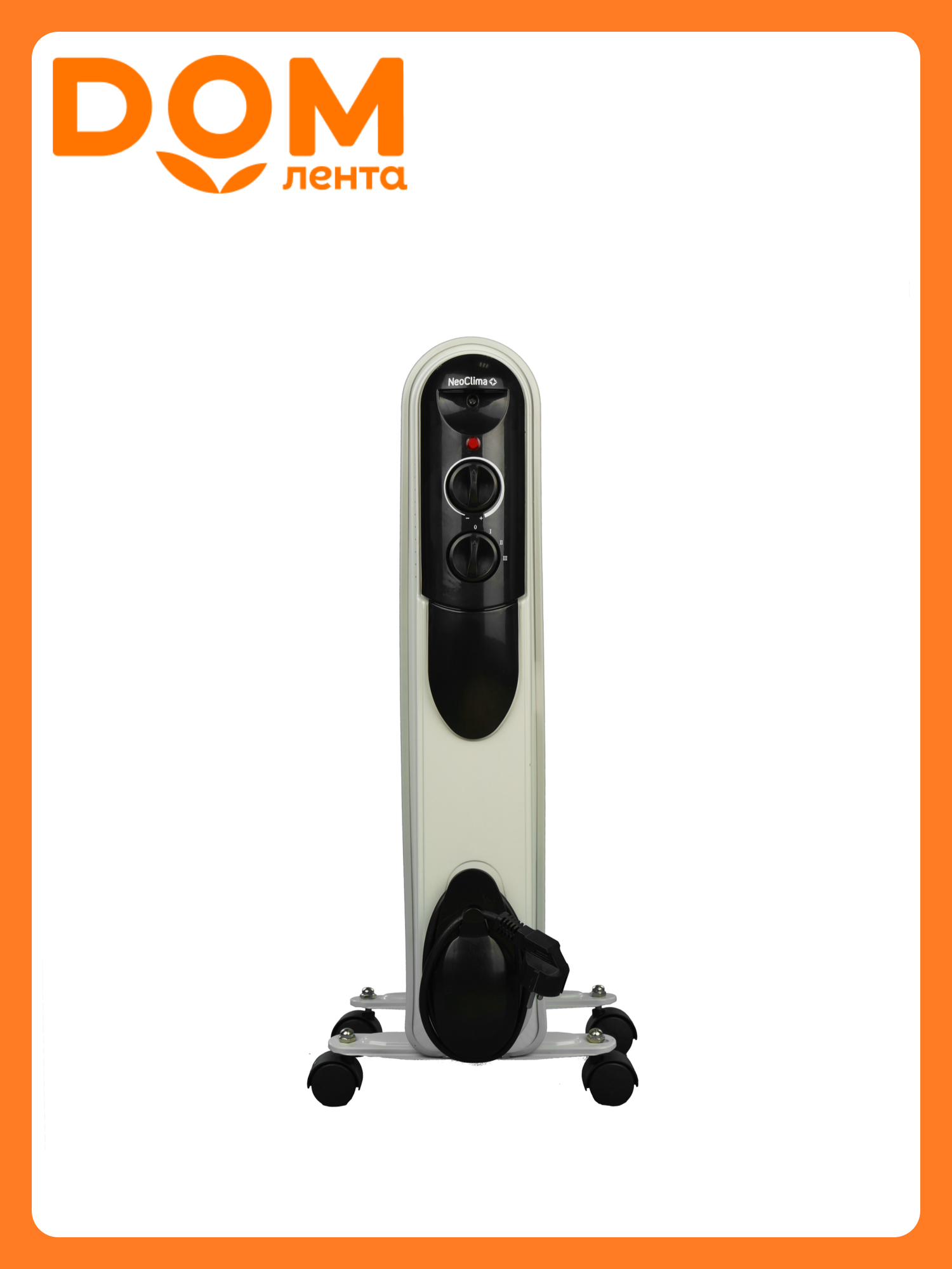 Масляный радиатор Neoclima NC 9307, 7 секций, белый, напольный, 1500 Вт