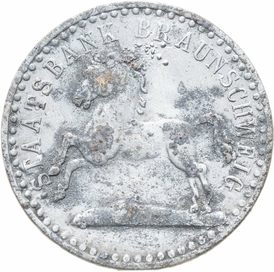 Германия, Брауншвейг 10 пфеннигов 1920, Железо, в сохранности VF