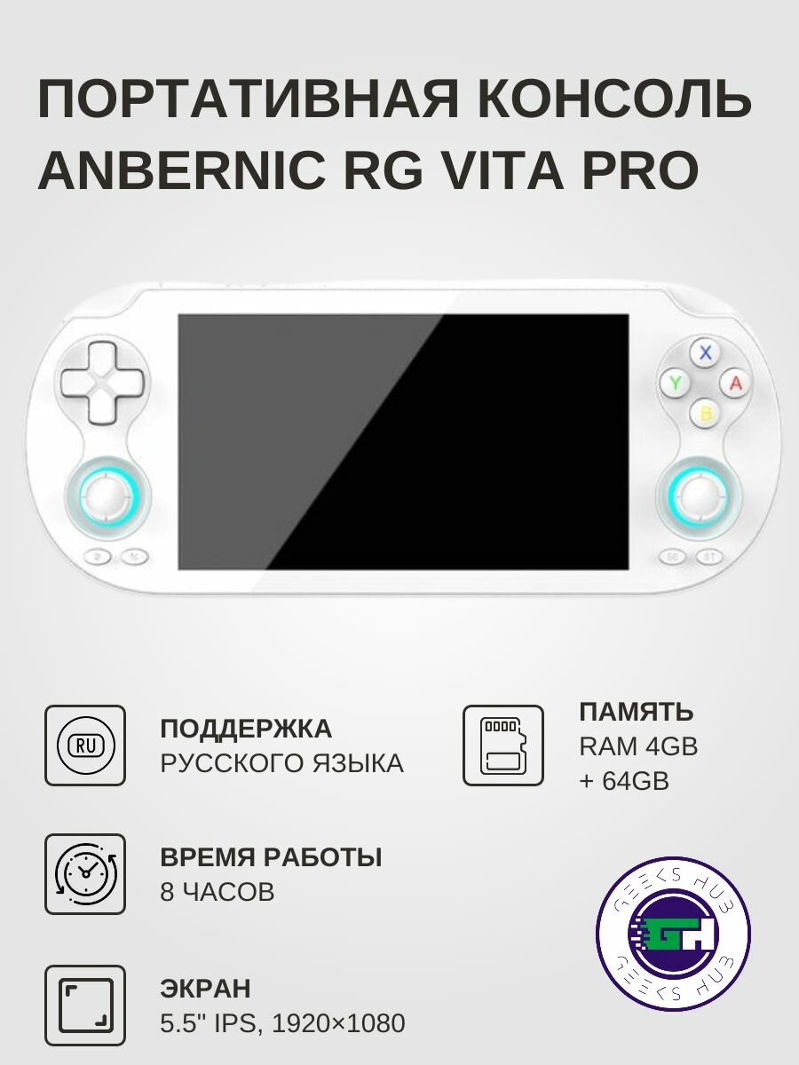 Портативная игровая приставка ANBERNIC RG VITA Pro, белая, без карты microSD