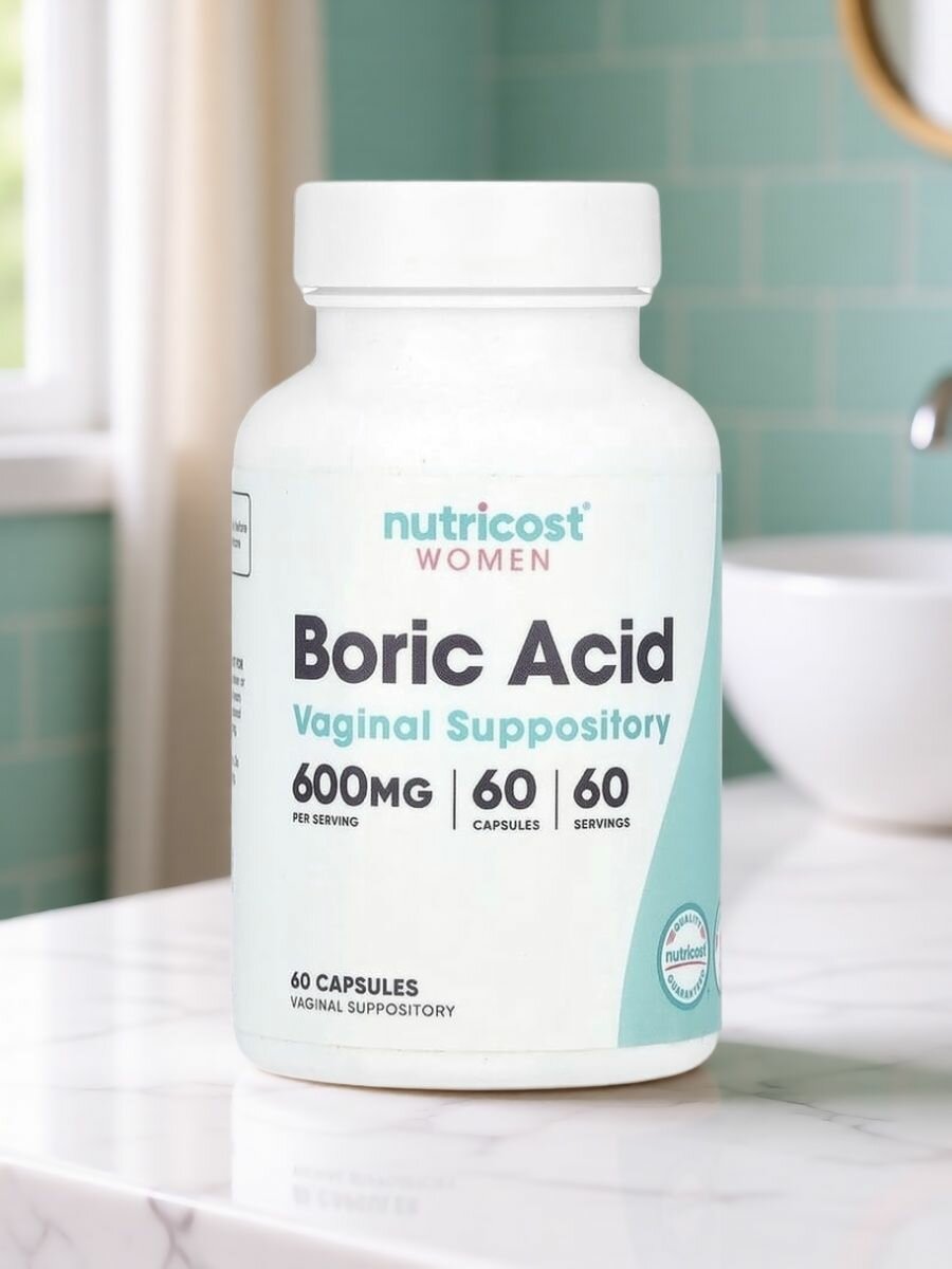 Вагинальные свечи, борная кислота, Nutricost, 600 мг, 60 капсул