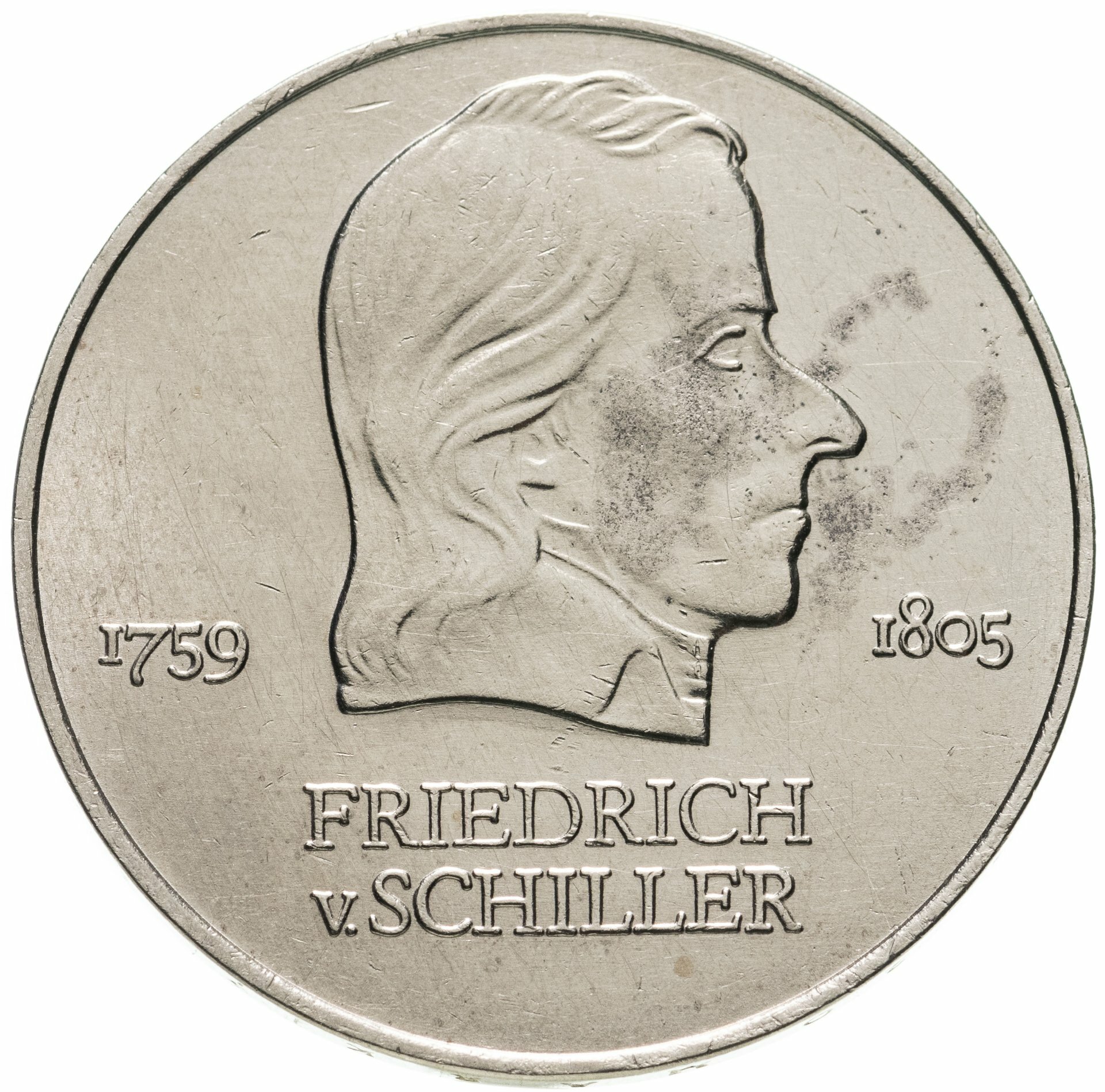 Германия ГДР 20 марок 1972 "Фридрих фон Шиллер", Медь, в сохранности AU-UNC