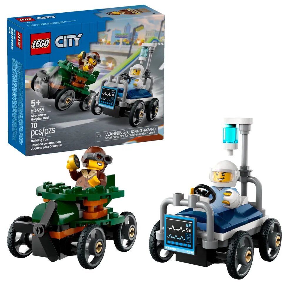 Лего City серия, LEGO 60459 Самолет против Гоночный автомобиль на больничной койке, lego конструктор для мальчика, лего для девочек