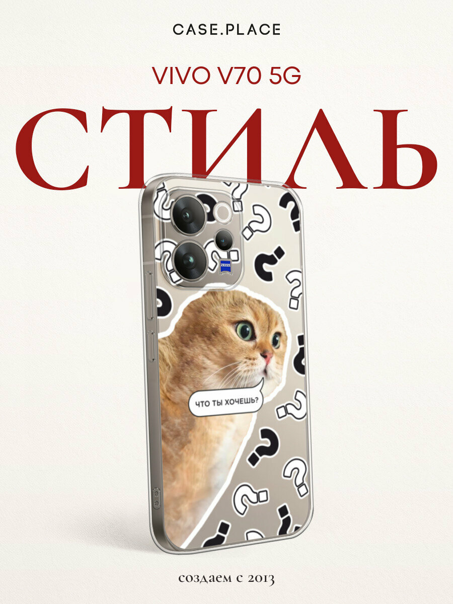 Чехол на Vivo V70 5G / Виво V70 5G с принтом С котом парный, прозрачный