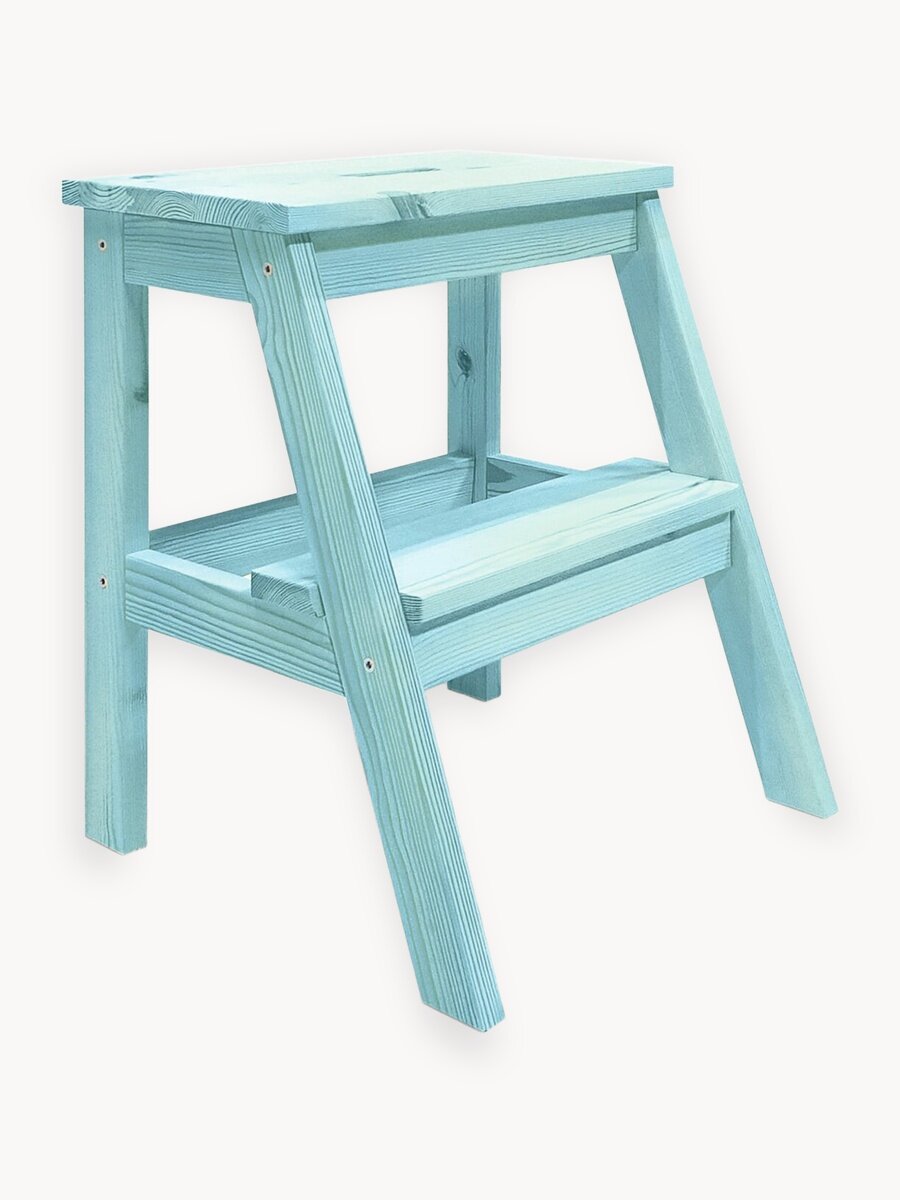Табурет-стремянка с ручкой, цвет Морской/Аквамарин из натурального дерева