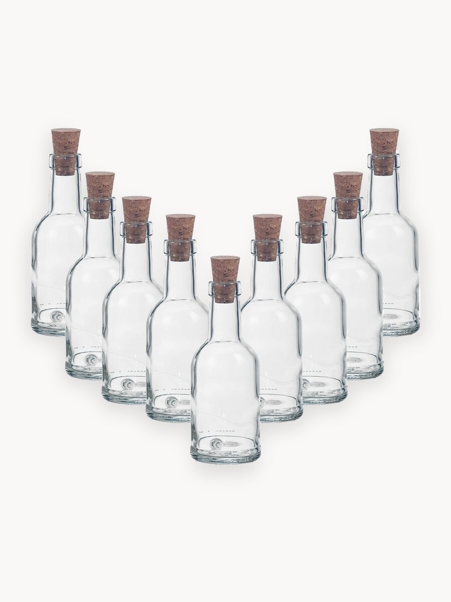 Бутылка стеклянная с пробкой, 200 мл. 9 шт