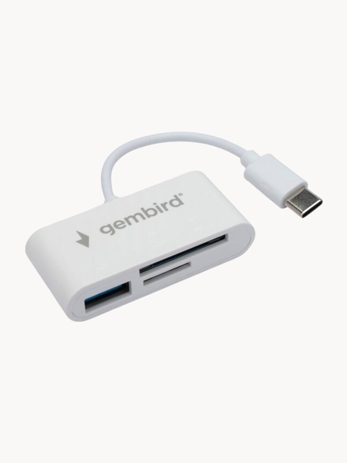 Картридер Gembird Type-C (2.0) 3в1: SD, TF (MicroSD), USB2.0, кабель 10см, белый