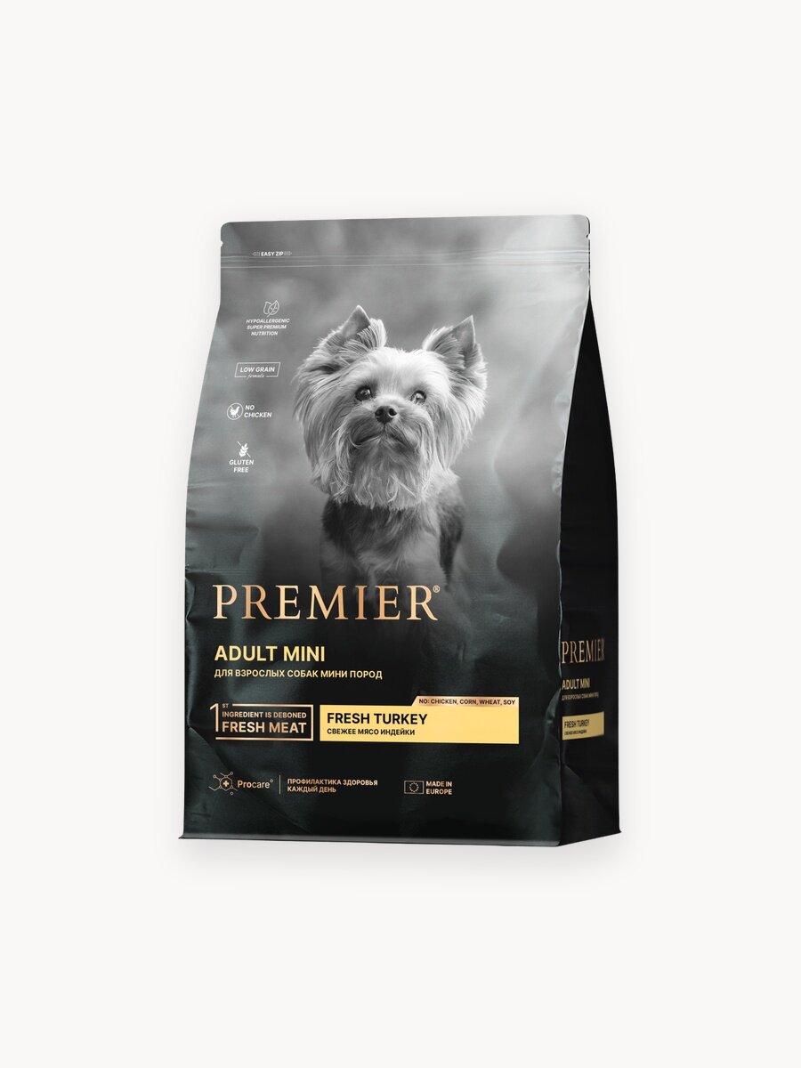 Сухой корм PREMIER для взрослых собак мелких пород: свежее мясо индейки 3кг