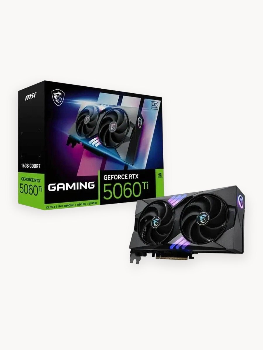 Видеокарта MSI NVIDIA GeForce RTX 5060 Ti 16G GAMING OC 16ГБ Gaming, GDDR7, OC, Ret черный, 2647 МГц