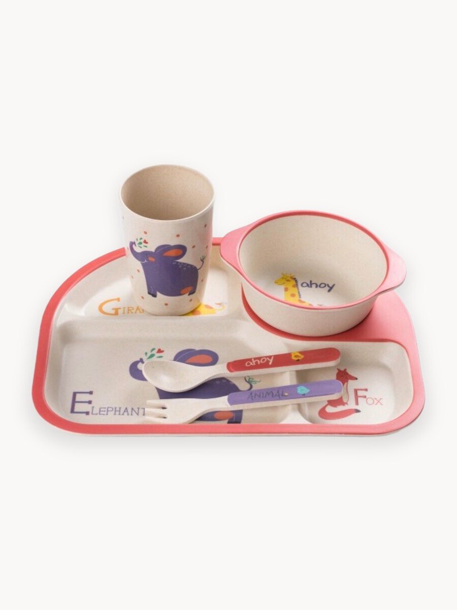 Подарочный детский набор посуды из бамбукового волокна Чехол. ру M153-725 небьющийся полезный подарок на рождение ребенка на 1 годик 5 6 7 8 9 10 1.