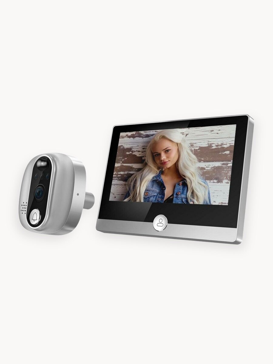 Цветной HD видеоглазок Tuya Wi-Fi для двери iHome Mod: Sw1-Tuya (O46215TU) с датчиком движения и записью на SD карту. Экран 4,3 дюйма. Камера 2MP