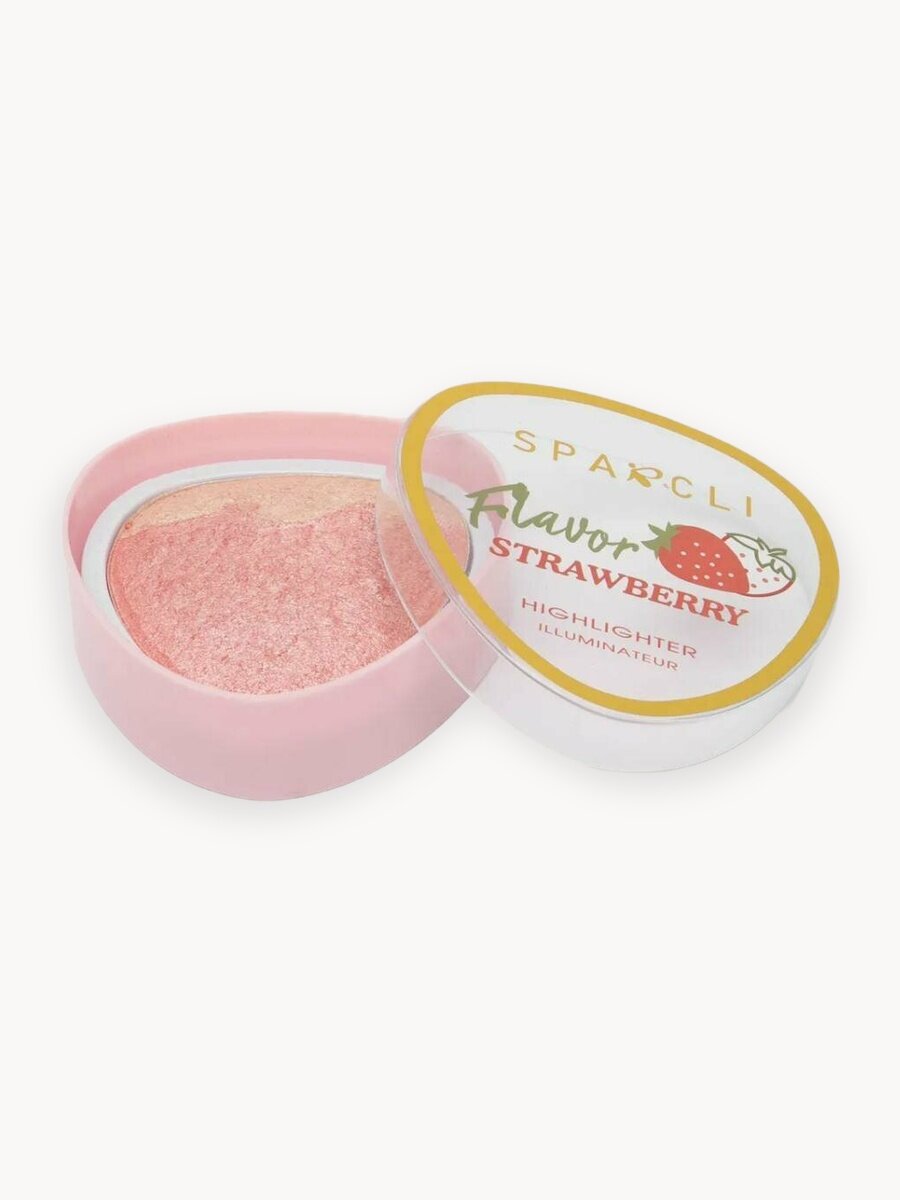 Хайлайтер для лица и тела сухой, румяна запеченые в стиле "Клубника", Sparcli