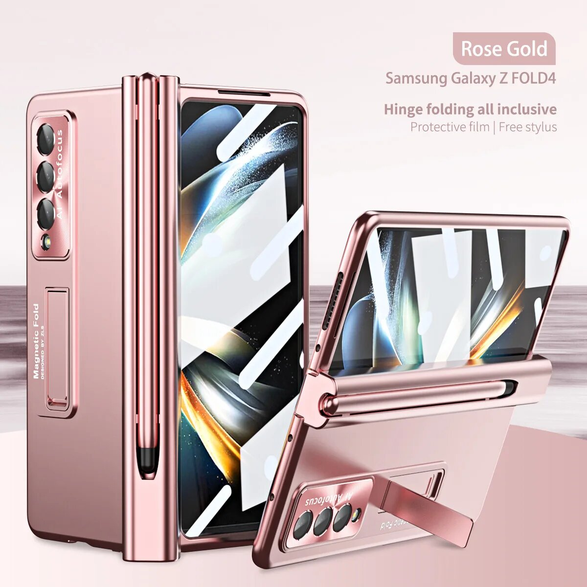 Чехол для Samsung Z Fold 7 6 5 4 3 с отсеком для стилуса, Galaxy Z Fold3 5G, rose gold with pen