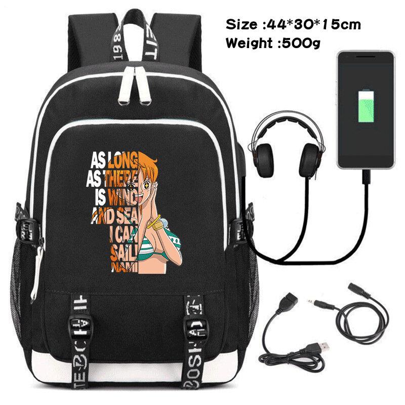 Аниме-рюкзак One Piece, канвас, 44×30×15 см, 500 г, USB-порт, отделение для ноутбука 16", для учёбы и путешествий