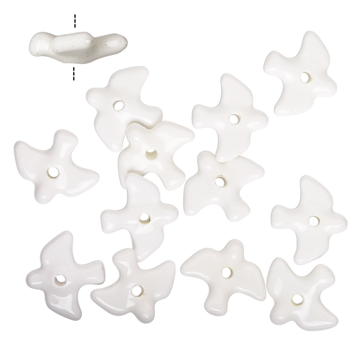 Бусина фарфоровая, 23х21х7мм, птичка, белая, 1 шт.