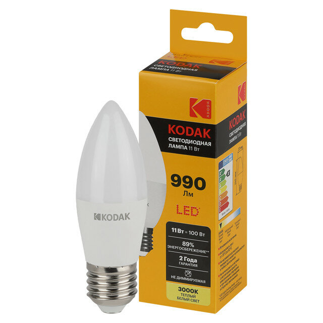 KODAK светодиодная лампа 11Вт E27 990 лм 3000K свеча для домашнего освещения