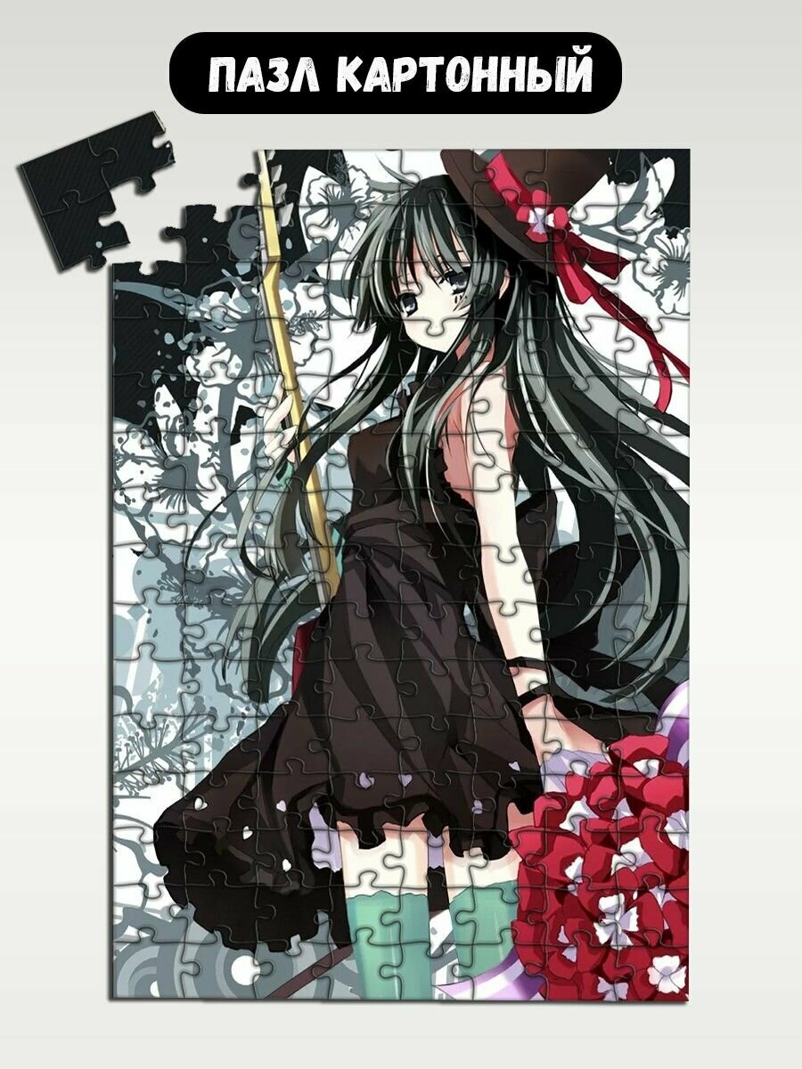 Пазл картонный А4: модель аниме девушка с гитарой и цветами - 233