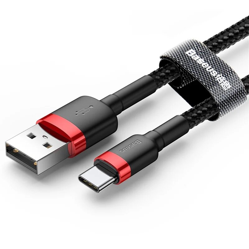 Baseus USB Type C Кабель для быстрой зарядки Зарядное устройство USB C Тип-C Провод 1 м, Red Black